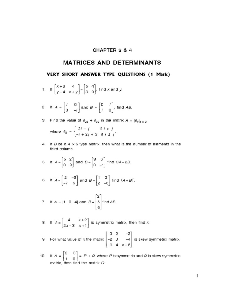 Determinants Important Questions | PDF | Matrix (Mathematics) | Mathematical Relations