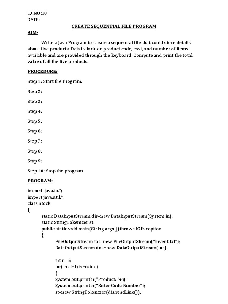 Create Sequential File Program Aim | PDF