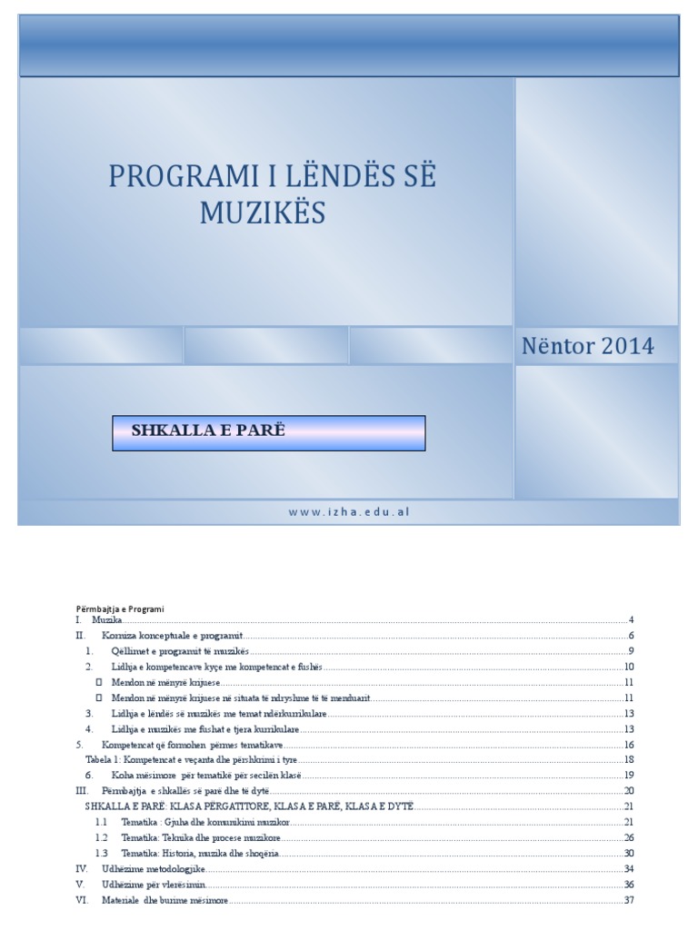 Muzike Shkalla 1 2 Kurrikula e Re | PDF