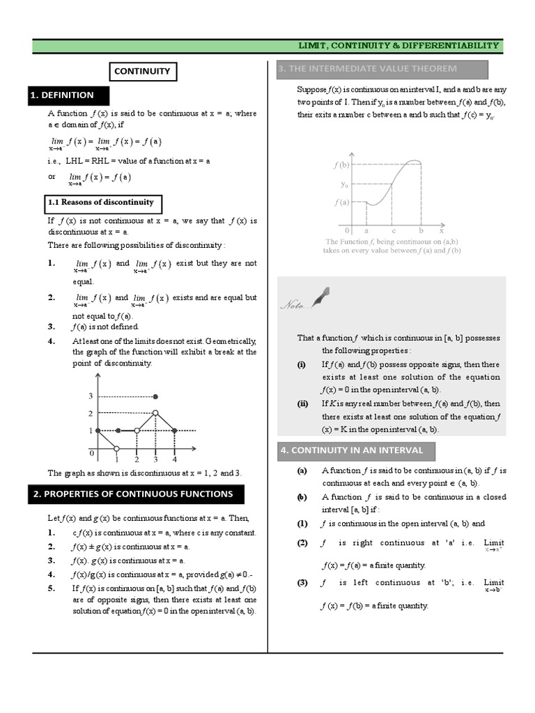 Continuity: 1. Definition 3. The Intermediate Value Theorem | PDF ...
