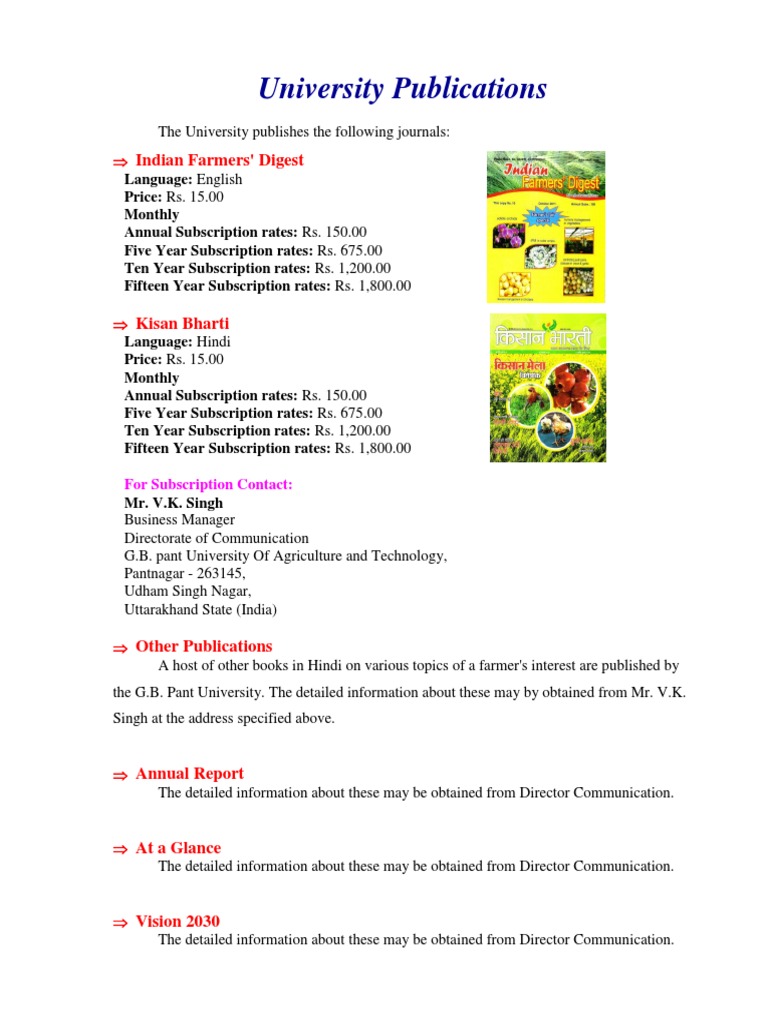 University Publications: Indian Farmers' Digest | PDF
