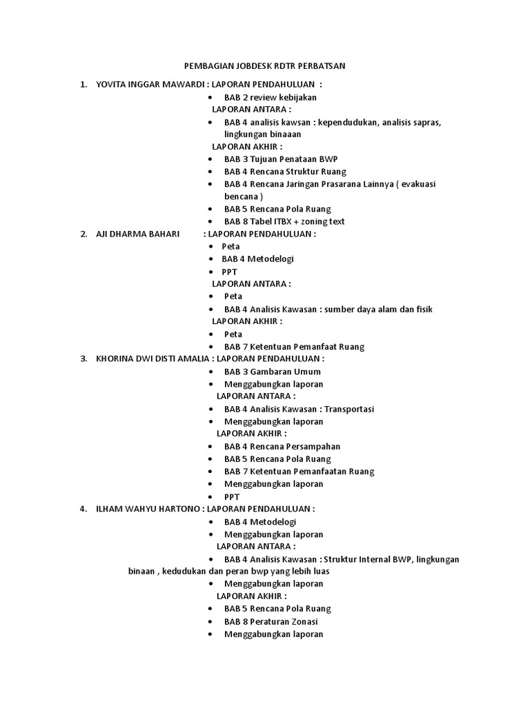 Pembagian Tugas RDTR Perbatasan | PDF | Sains & Matematika