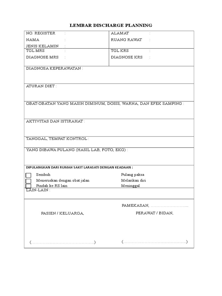 Lembar Discharge Planning | PDF