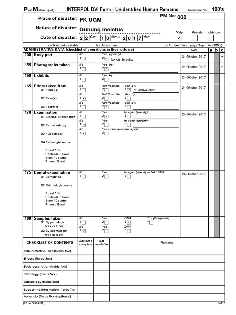FK Ugm Gunung Meletus 008: INTERPOL DVI Form - Unidentified Human ...