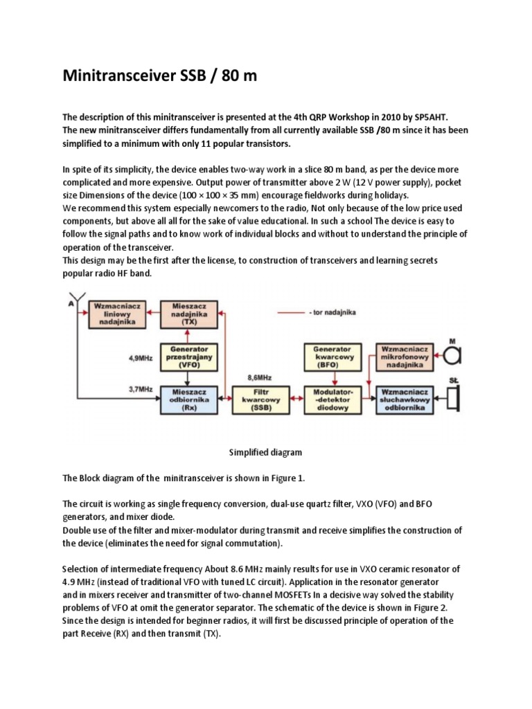 MInitransceiver SSB 80m | PDF | Amplifier | Electronic Filter