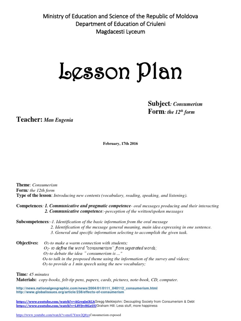 Consumerism Lesson Plan for ESL Students | PDF | Consumerism | Vocabulary