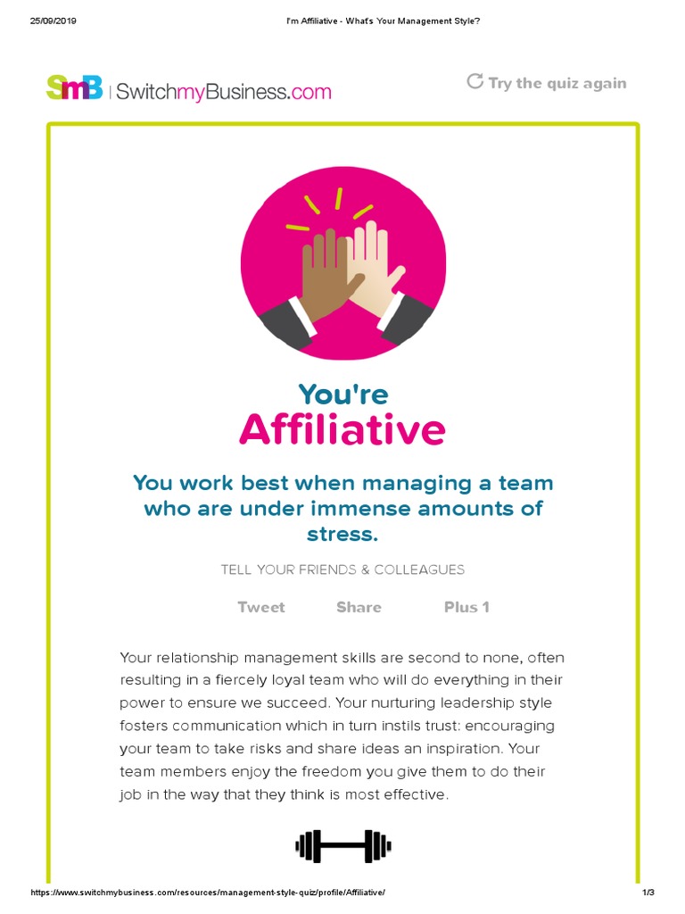 I'm Affiliative - What's Your Management Style | PDF | Motivation ...