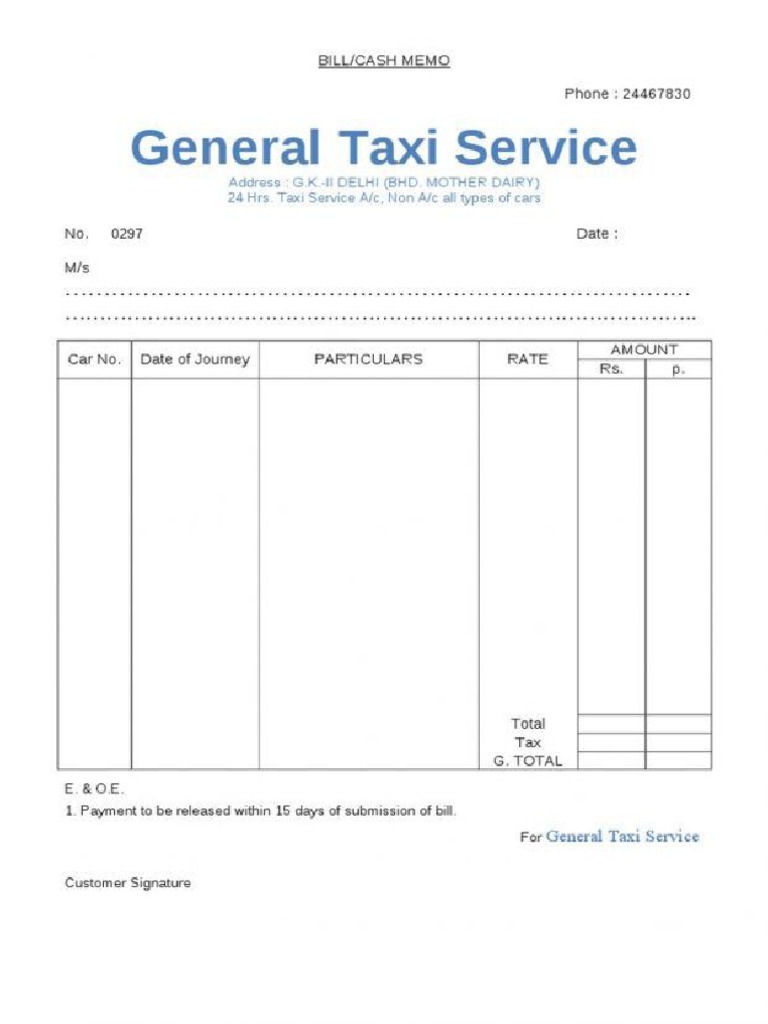General Taxi Service Receipt Example | PDF