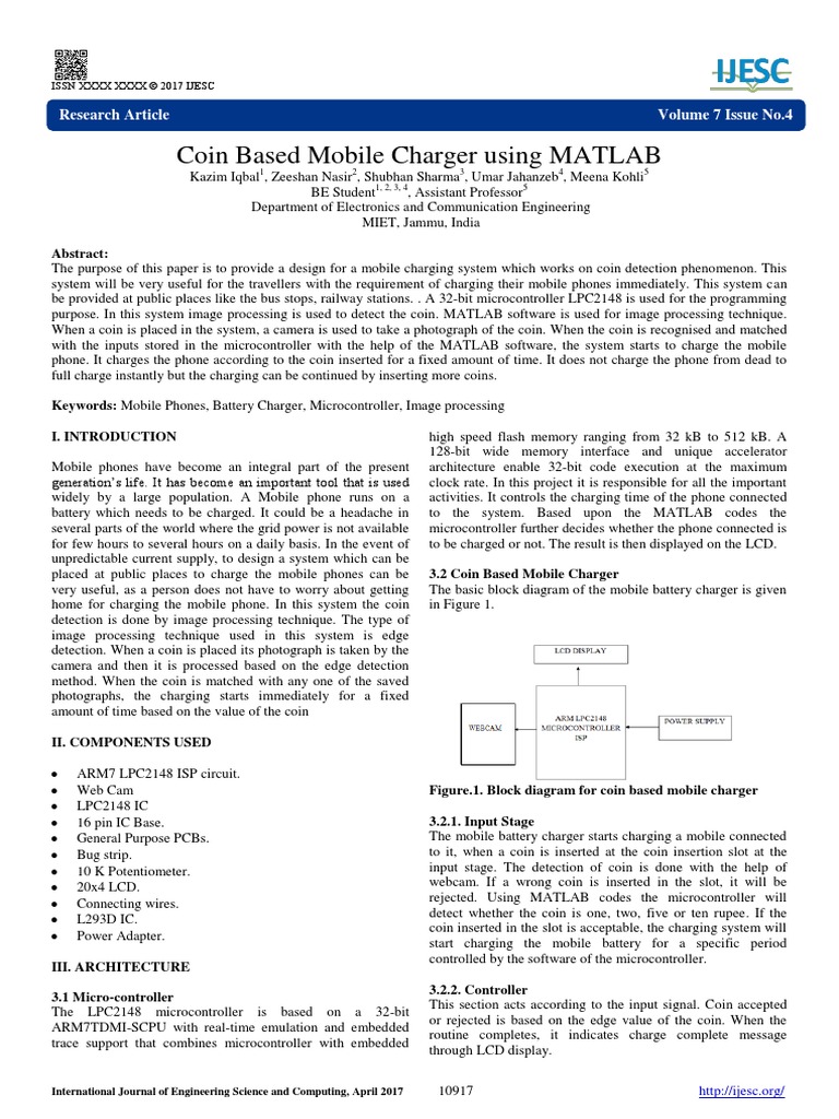 Coin Based Mobile Charger Using MATLAB | PDF | Microcontroller ...