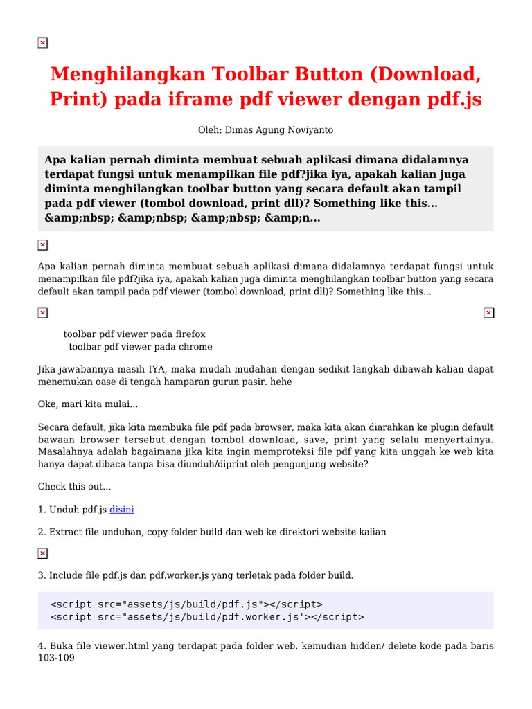 Menghilangkan Toolbar Button Download Print Pada Iframe PDF Viewer Dengan PDF Js | PDF