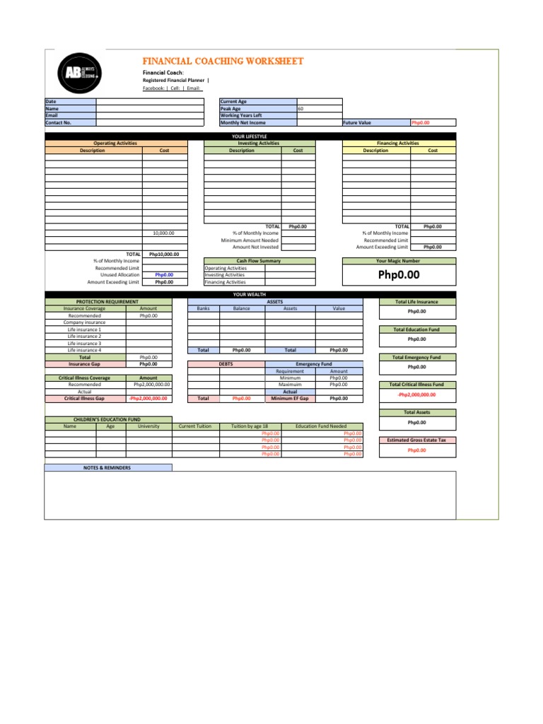ABC Financial Coaching Worksheet Master File V4 | PDF | Life Insurance ...