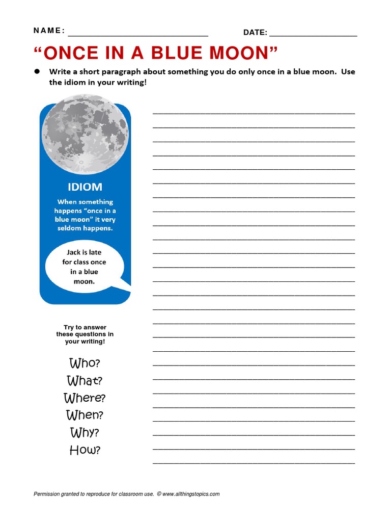 Blue Moon Idiom Writing Activity | PDF | Communication | Learning