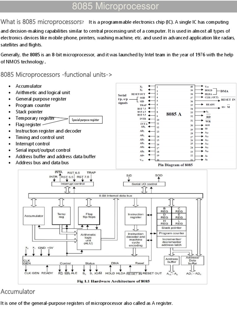 8085 Microprocessor | PDF | Input/Output | Central Processing Unit 8085 Microprocessor | PDF | Input/Output | Central Processing Unit