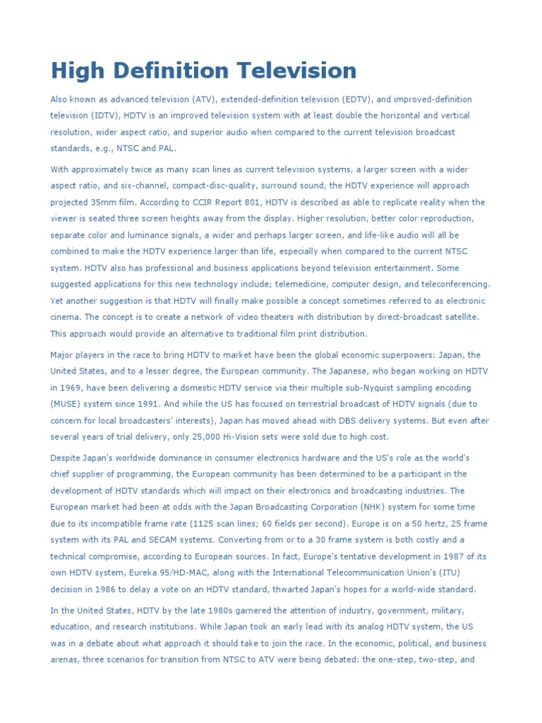 High Definition Television | PDF | High Definition Television | Digital ...