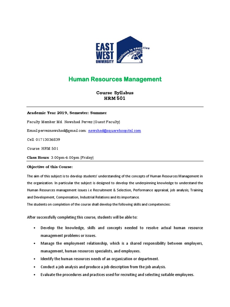 Human Resources Management: Course Syllabus HRM 501 | PDF | Performance ...