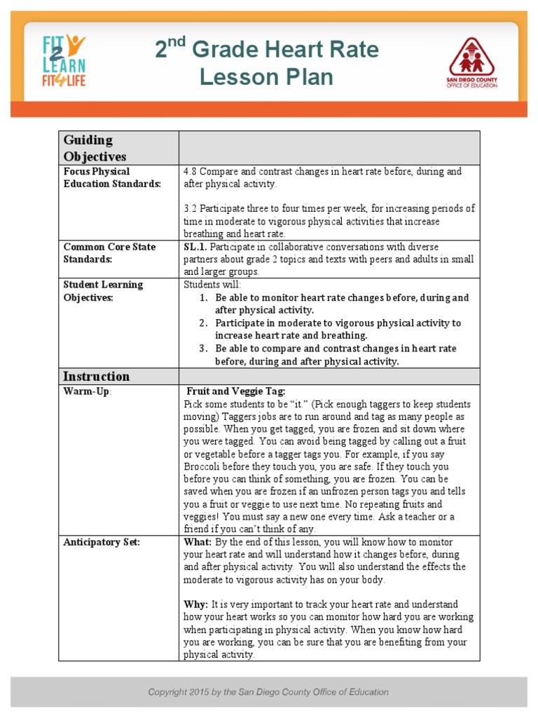 2 Grade Heart Rate Lesson Plan: Guiding Objectives | PDF | Worksheet ...