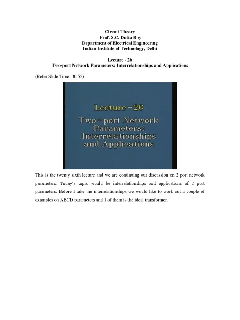 Two Port Network | PDF | Inductance | Electrical Impedance