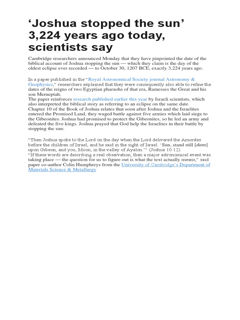 Joshua Stopped The Sun | PDF