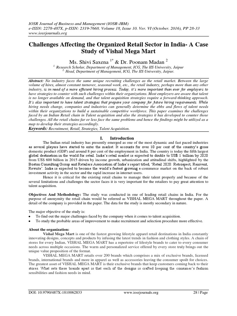 Challenges Affecting The Organized Retail Sector in India-A Case Study of Vishal Mega Mart | PDF ...