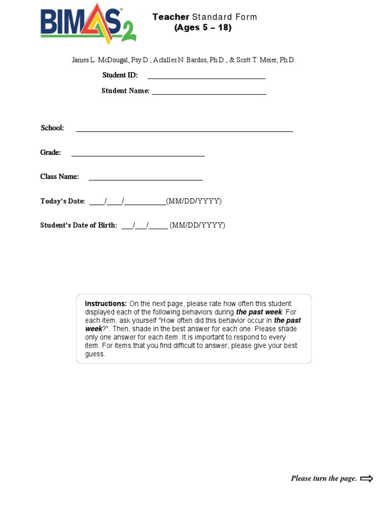 BIMAS 2 Teacher Standard Form From Tim Simmons WCPSS | PDF | Social ...