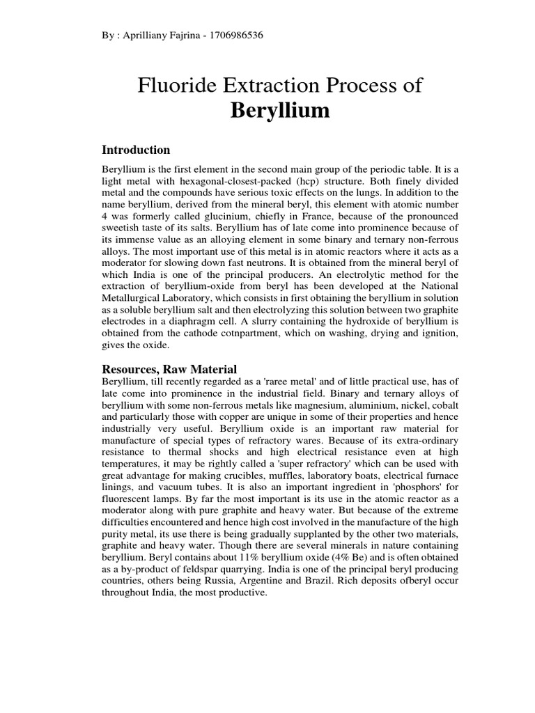 Fluoride Extraction Process Of: Beryllium | PDF | Silicon Dioxide ...