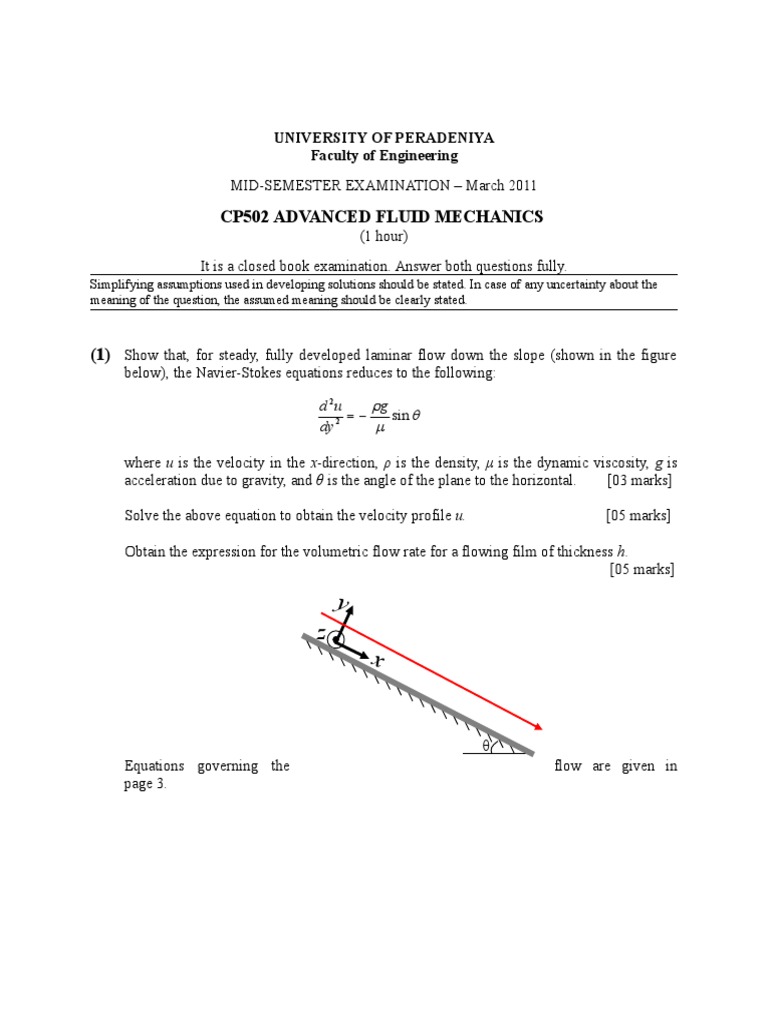 Cp502 Advanced Fluid Mechanics: University of Peradeniya Faculty of ...