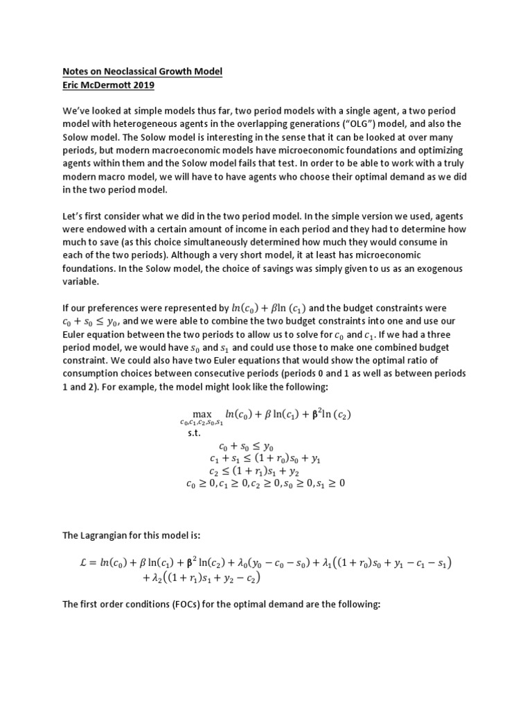 Notes On Neoclassical Growth Model | PDF | Macroeconomics | Equations