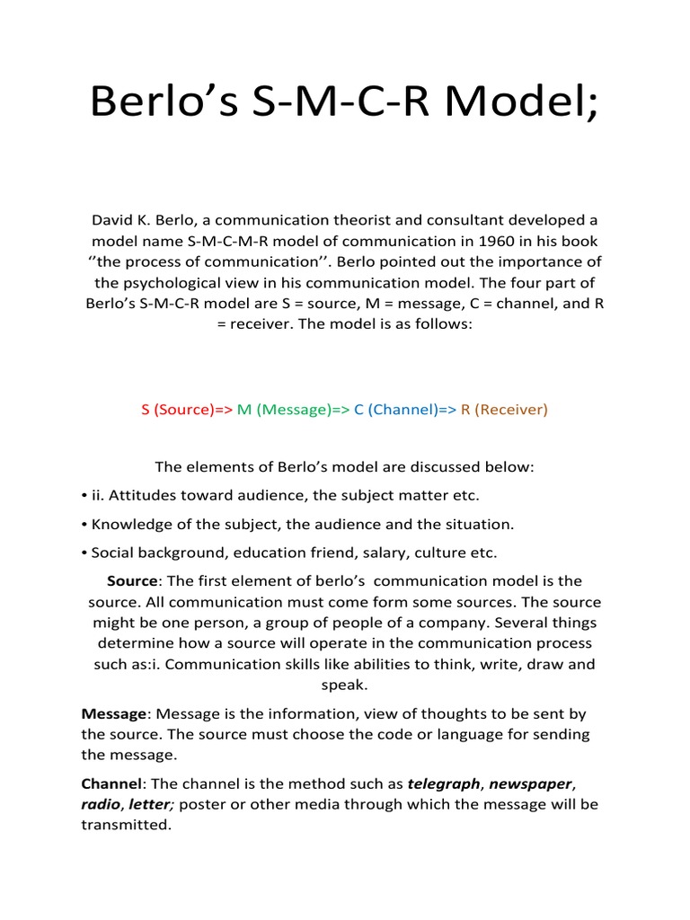Berlo's S-M-C-R Model | PDF