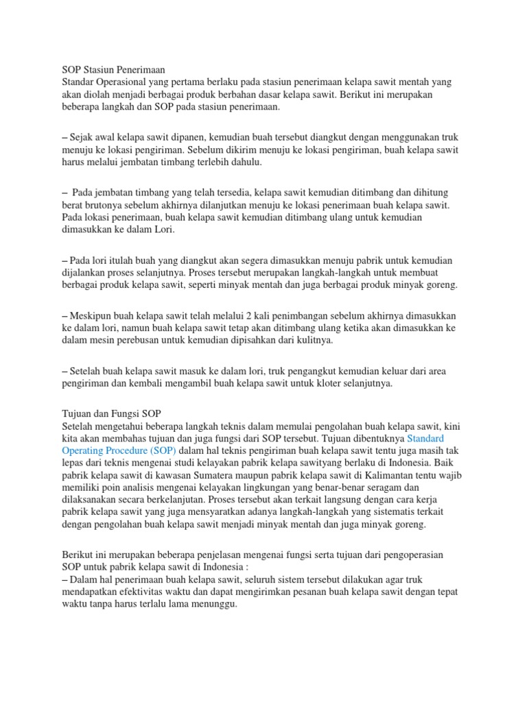 SOP Stasiun Penerimaan Kelapa Swit | PDF