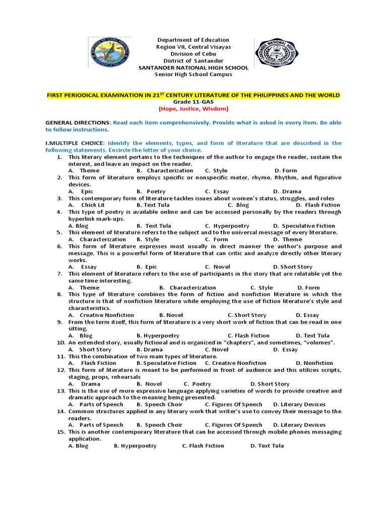 Grade 11 Literature Exam Guide | PDF | Essays | Poetry