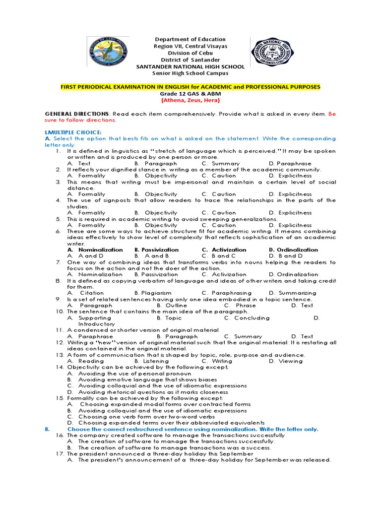 Analysis of an English Mastery Exam on Academic and Professional ...