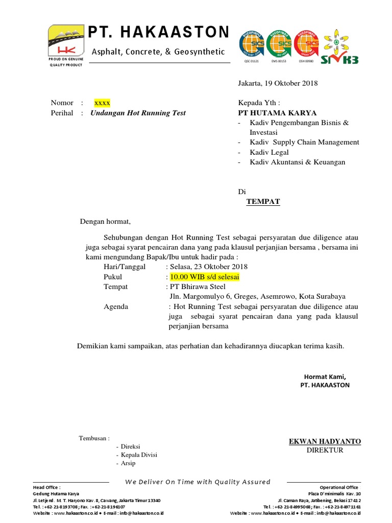 FORMAT 1 UNDANGAN KE HK (Hot Running Test) | PDF