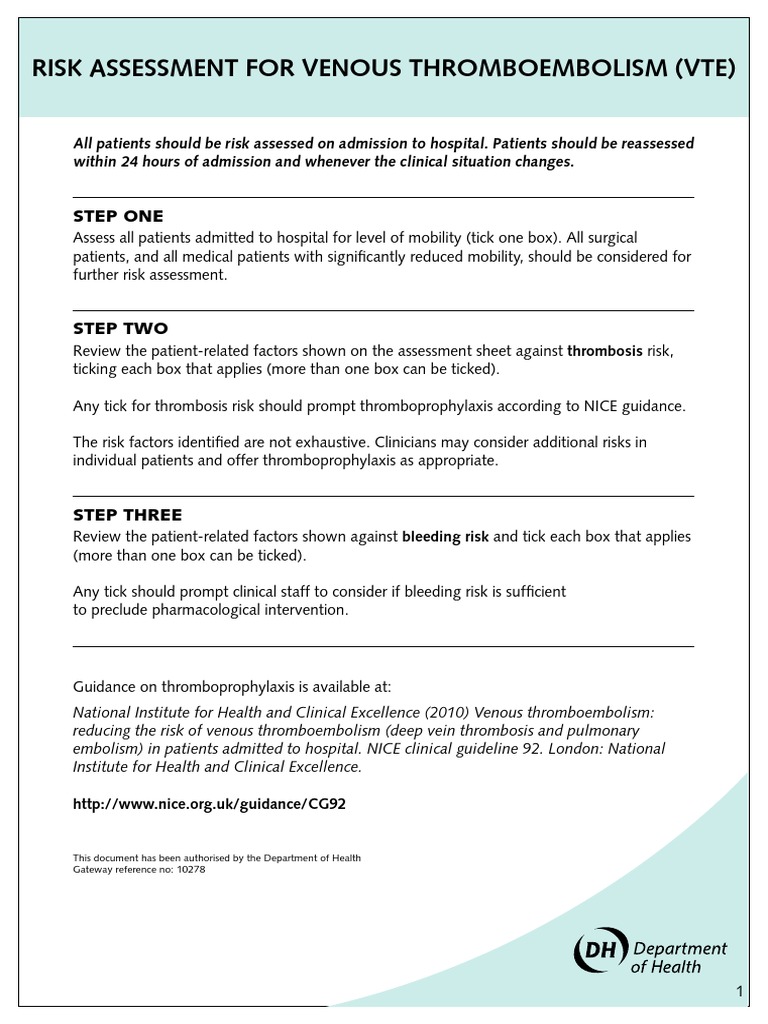 Department of Health Vte Risk Assessment Tool PDF 4787149213 | PDF ...