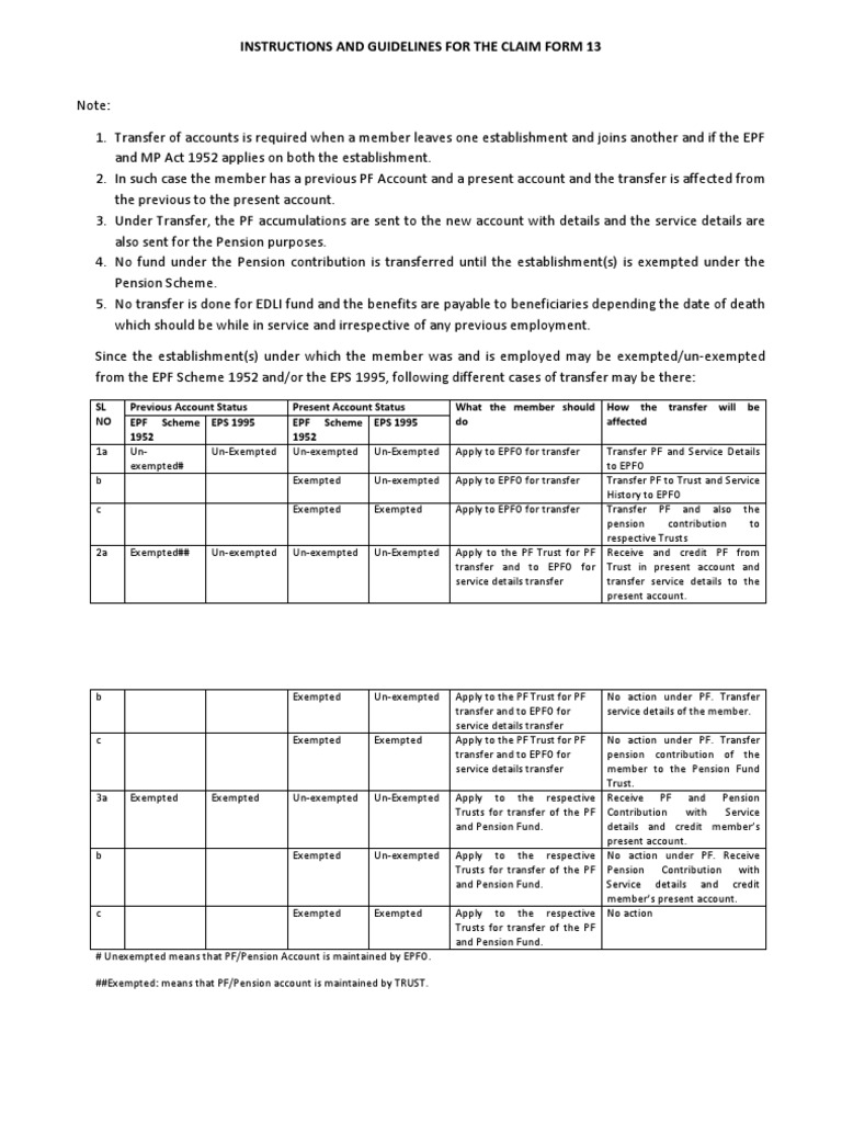 Instructions and Guidelines For The Claim Form 13 | PDF | Pension ...