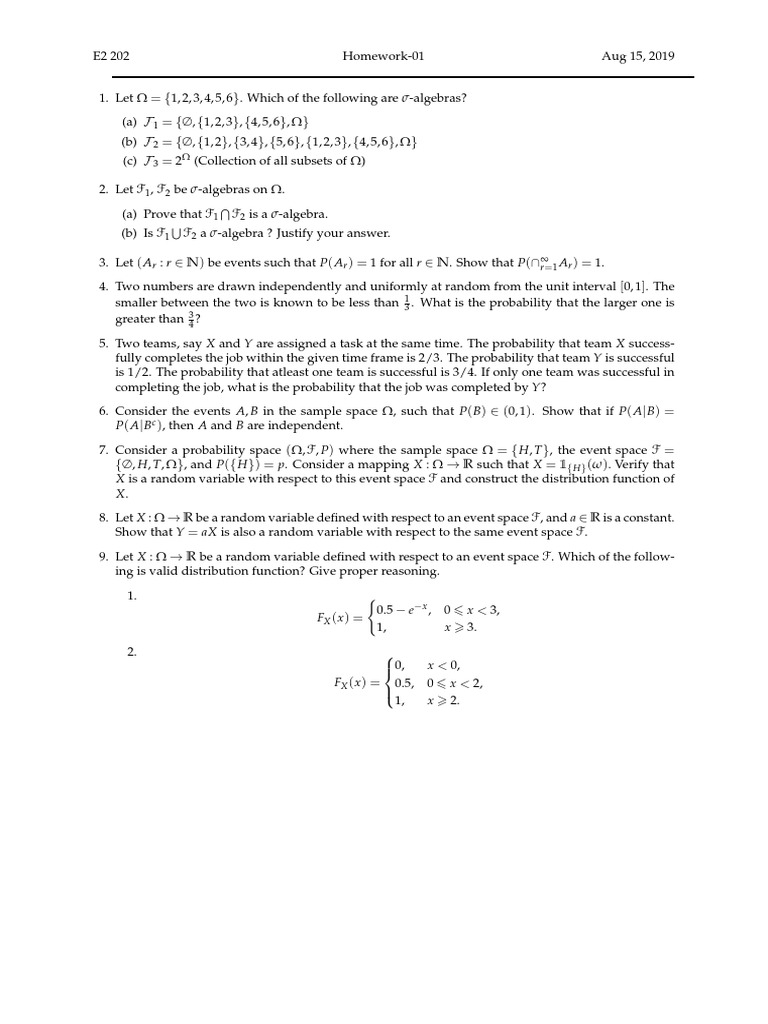 Homework 01 | PDF | Probability Theory | Random Variable