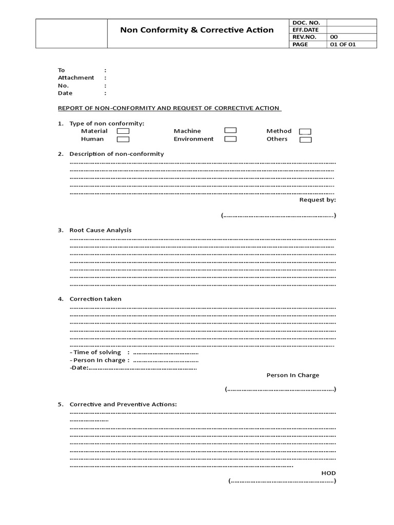 Non Conformity & Corrective Action Form | PDF | Systems Theory ...