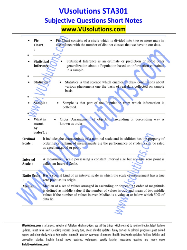 STA301 Subjective Questions Short Notes DOWNLOADPDF | PDF | Type I And ...