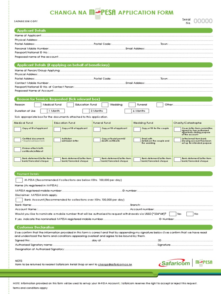 Changa Na M-Pesa Application Form | PDF | Indemnity | Financial Transaction