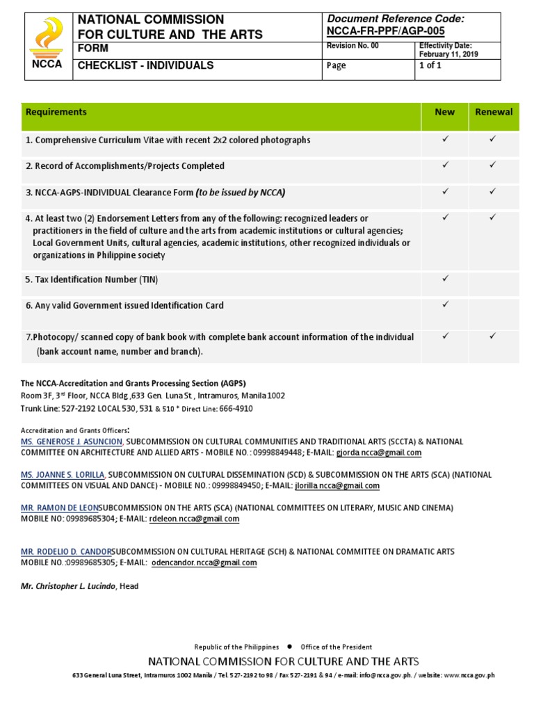 National Commission For Culture and The Arts: NCCA-FR-PPF/AGP-005 Form ...