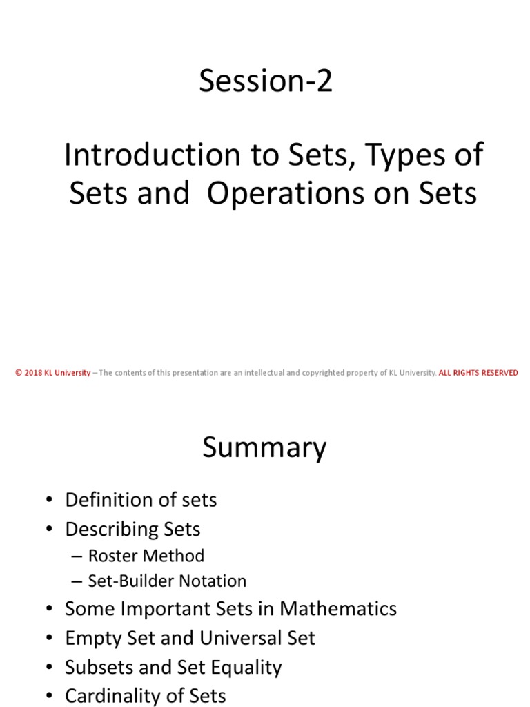 Session-2 Introduction To Sets, Types of Sets and Operations On Sets | PDF | Set (Mathematics ...