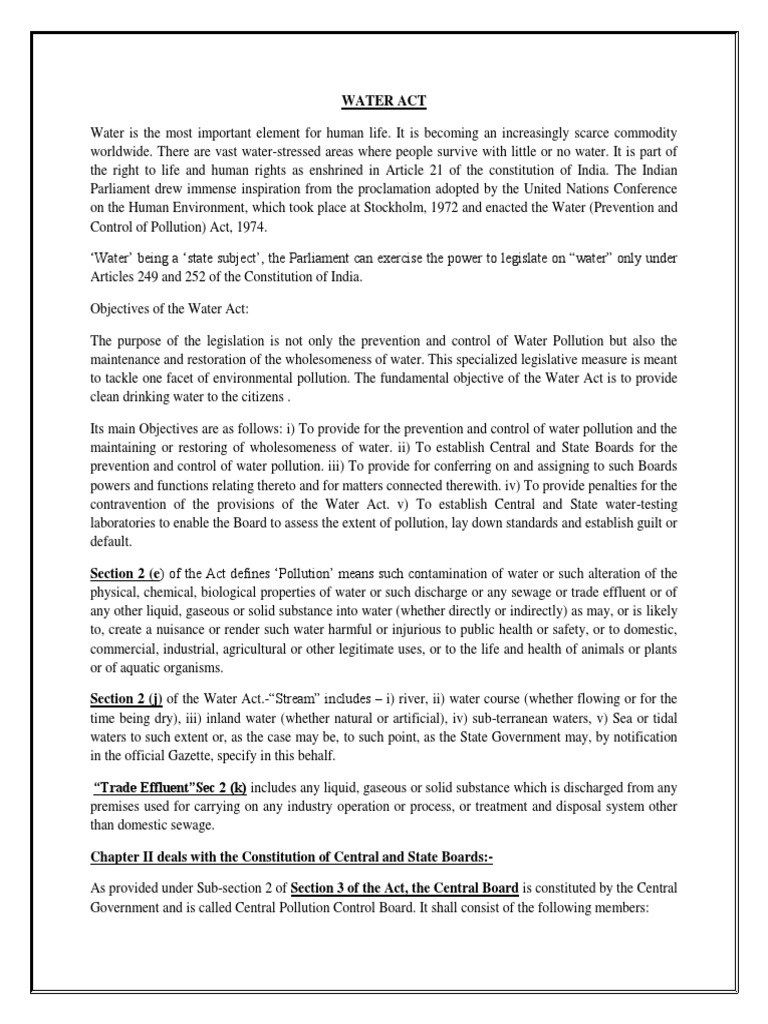 Water Act Notes | PDF | Sewage Treatment | Water Pollution