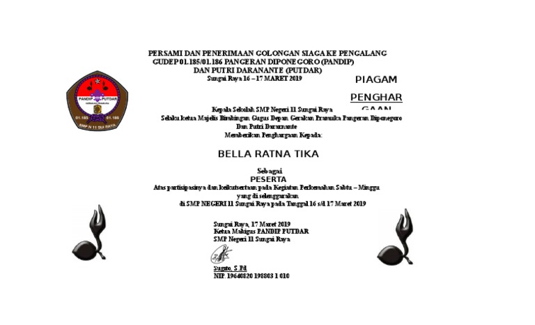 Piagam Penghargaan Pramuka Ok | PDF