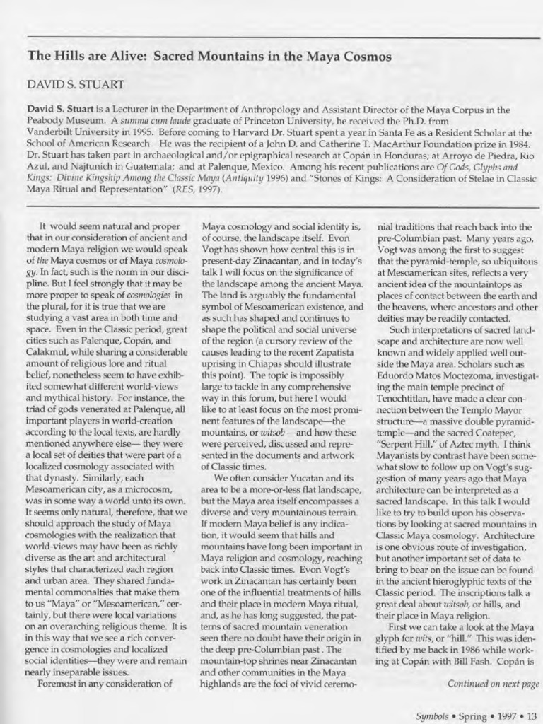 The Hills Are Alive Sacred Mountains in The Maya Cosmos David Stuart ...