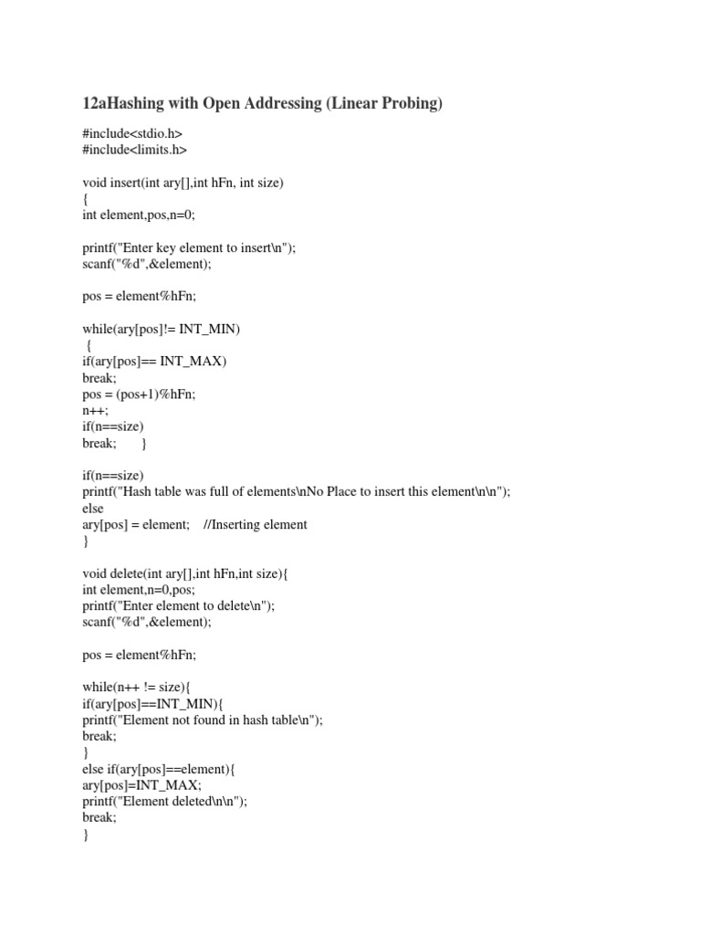 12ahashing With Open Addressing (Linear Probing) | PDF | Queue ...
