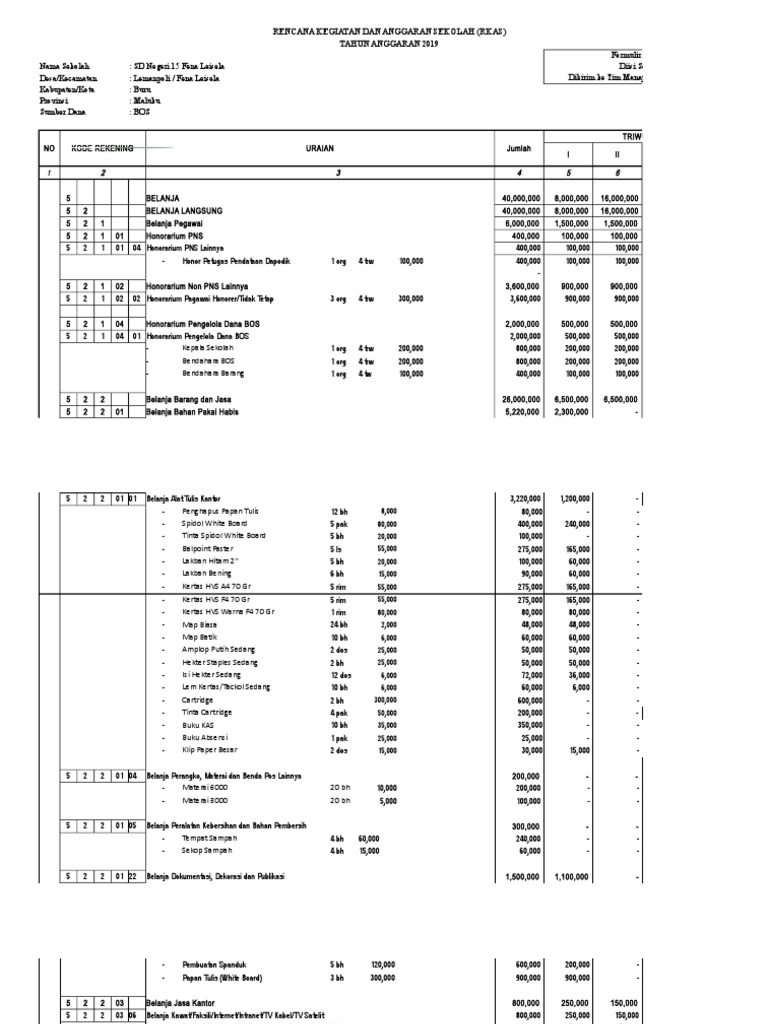 Rencana Kegiatan Dan Anggaran Sekolah (Rkas) Tahun Anggaran 2019 | PDF