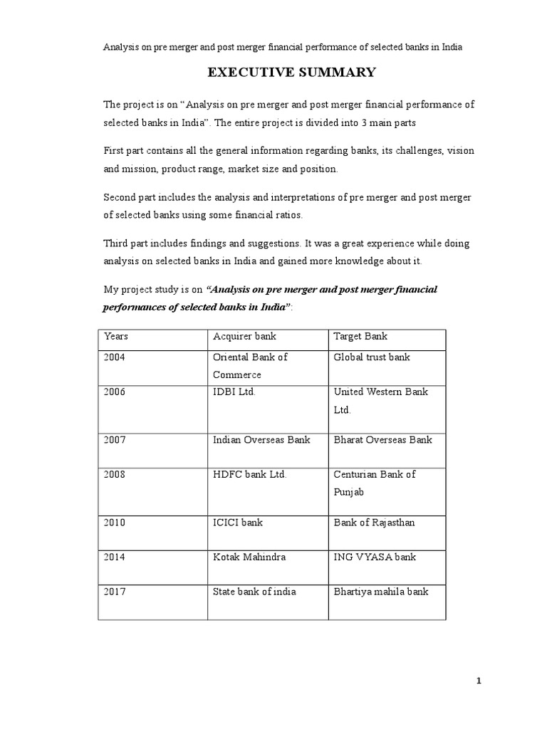 Analysis On Pre Merger and Post Merger Financial Performance of ...