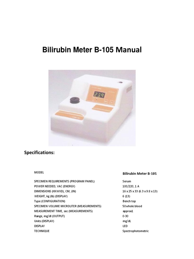 Bilirubin Meter b-105n Instruction/User Manual | Centrifuge | Capillary
