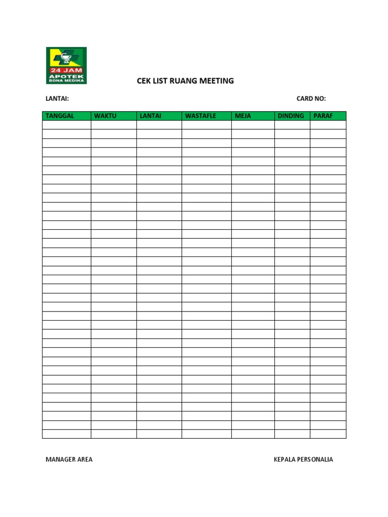 Cek List Ruang Meeting Lt2 | PDF