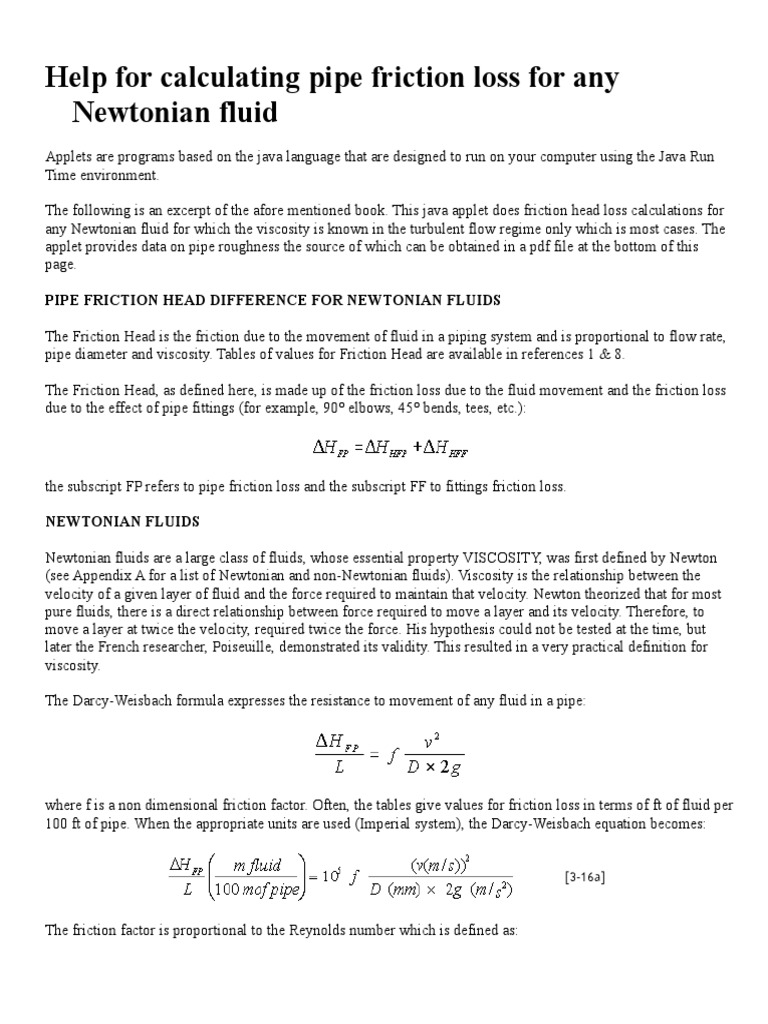 Calculate pipe friction loss for any fluid | PDF | Reynolds Number ...