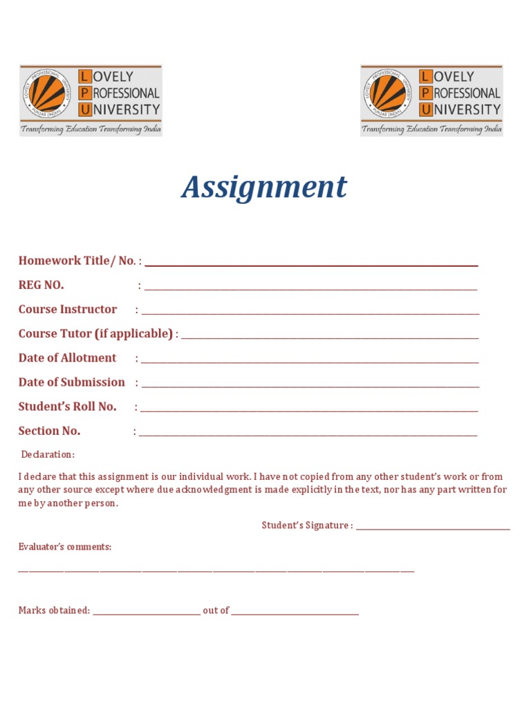 Evs Assignment Front Page | PDF